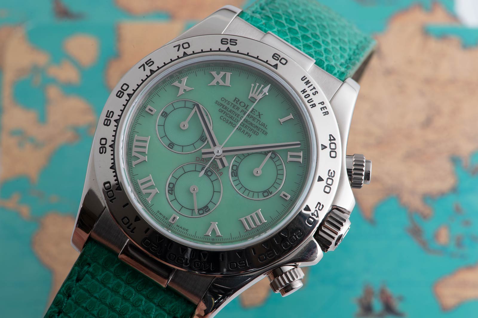 Rolex Daytona “Beach” Green 18kt White Gold with Original Rolex Box and ...