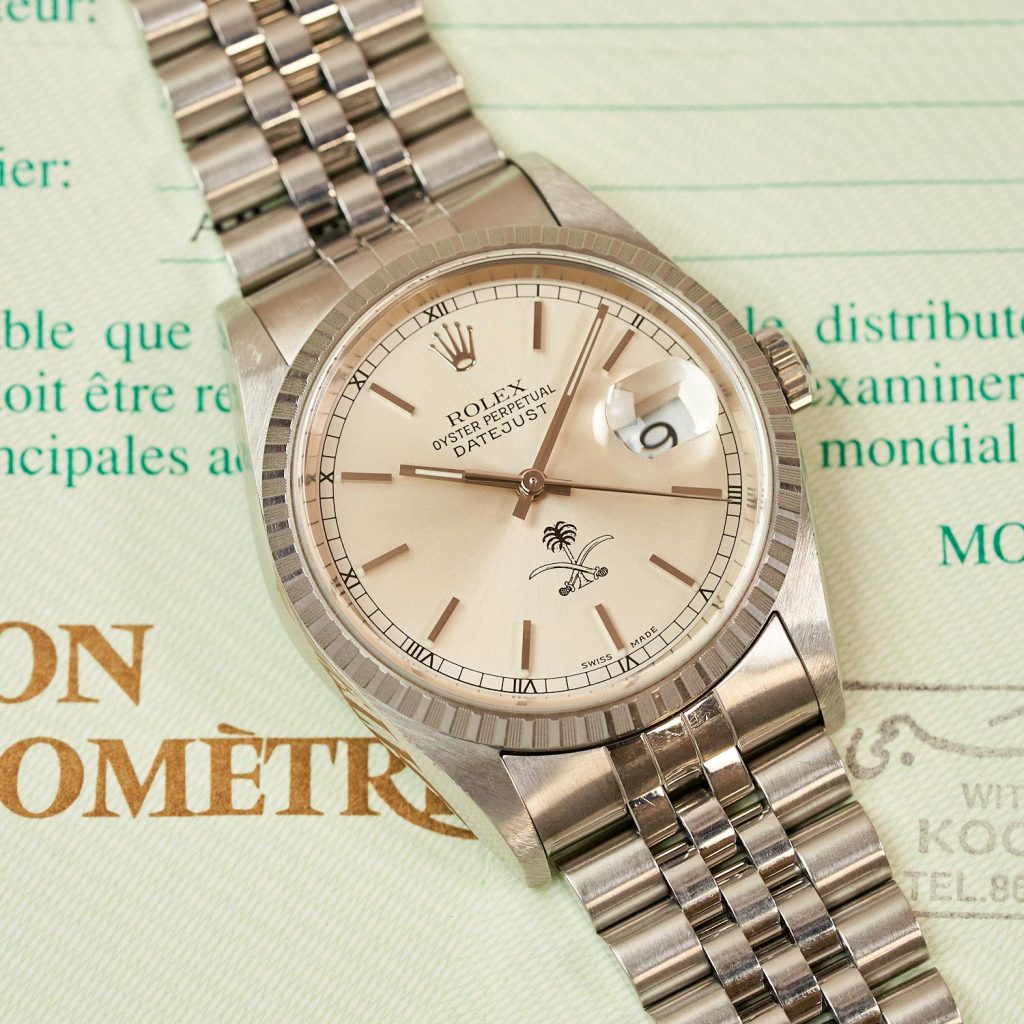 Rolex Datejust 16220 Silver Dial – Saudi Arabia Logo Green Sticker ...
