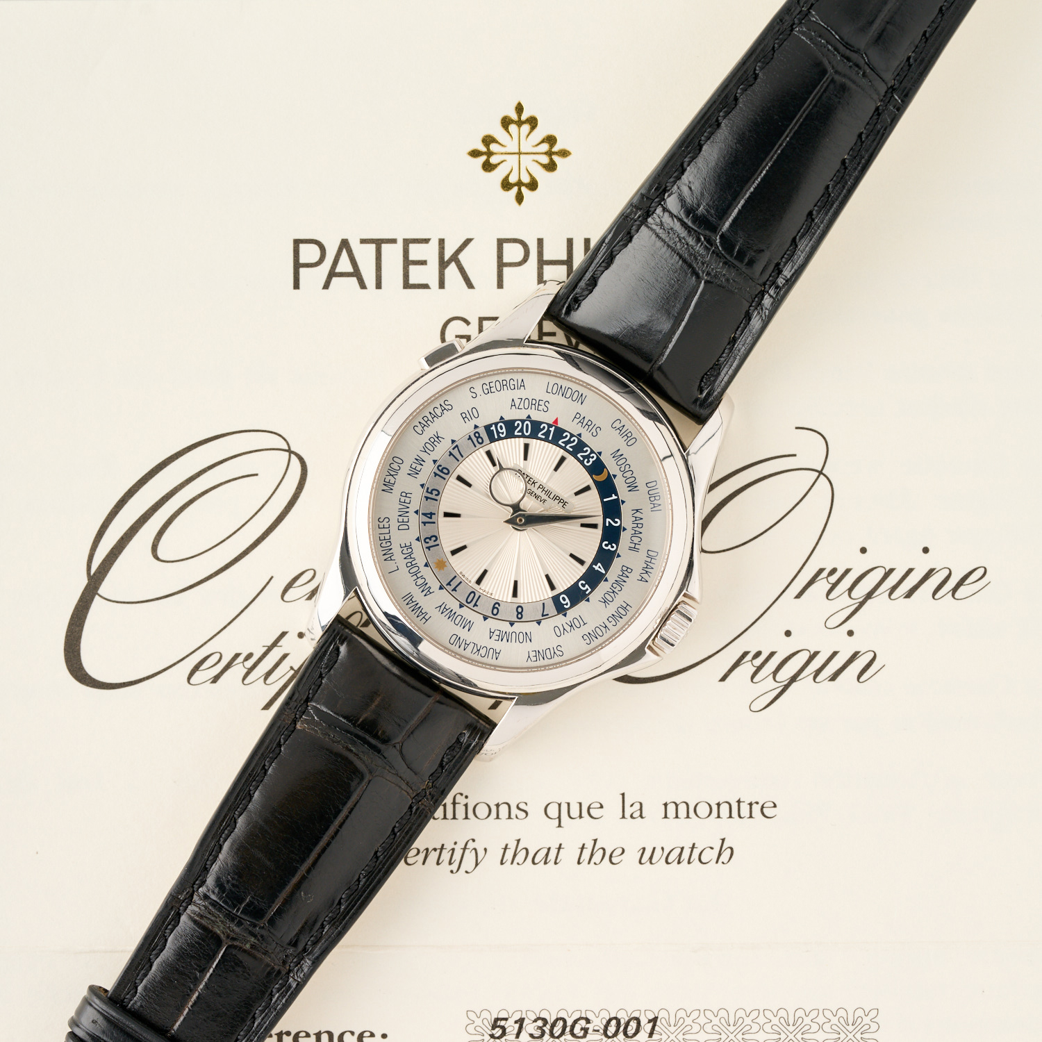 Patek Philippe World Time 5130G – 18K White Gold – Silver Guilloché ...